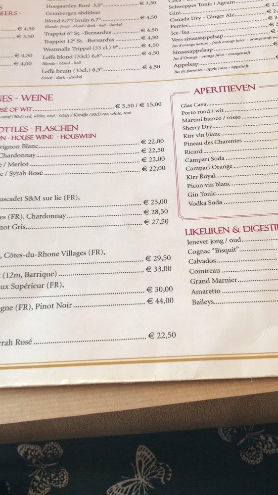 Menu at Restaurant Matinée, Bruges