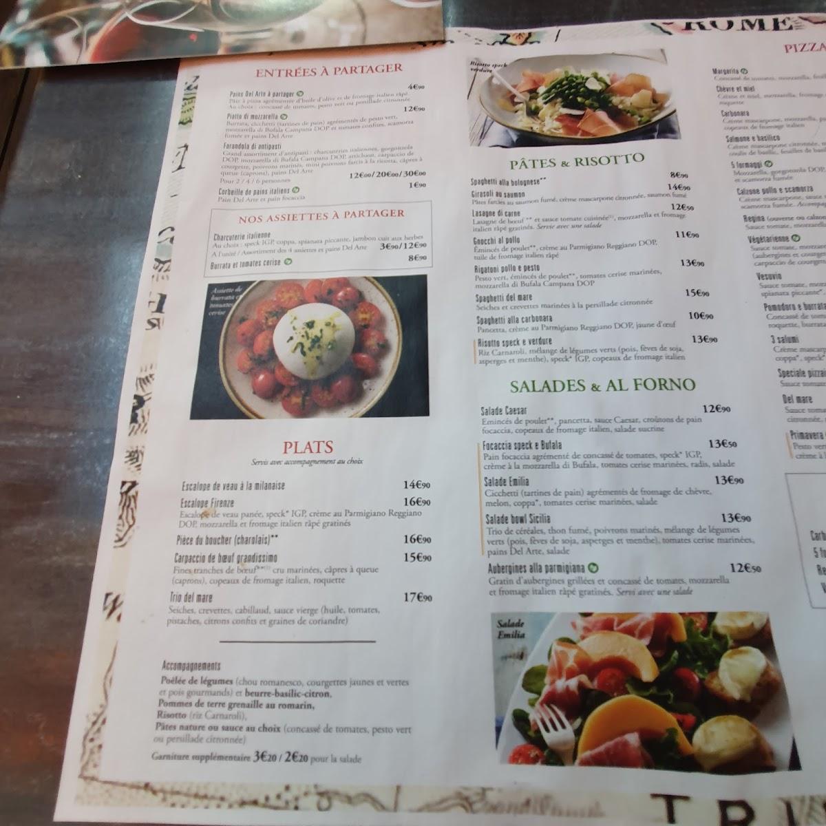 Menu au Del Arte restaurant, Agde