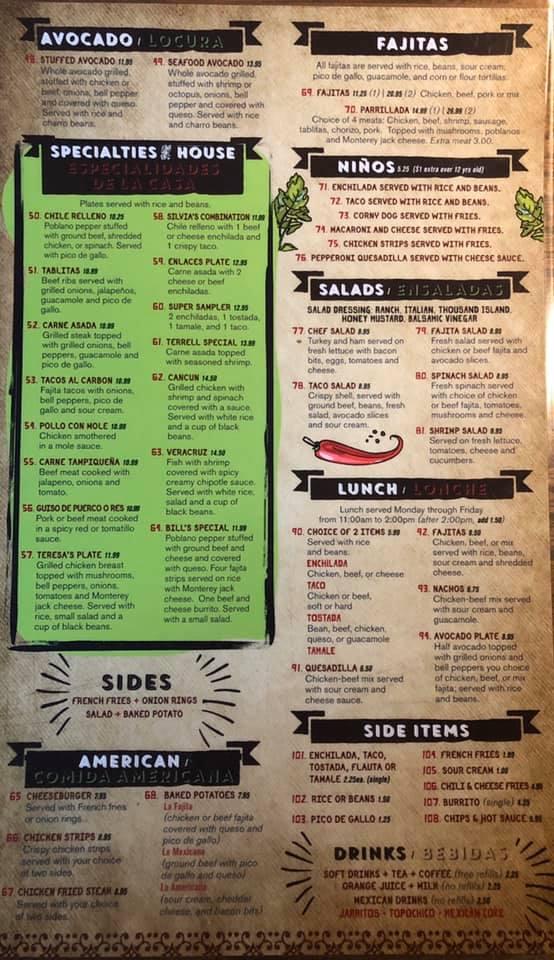 Menu at Xavier's Tex Mex & Bar LLC, Terrell