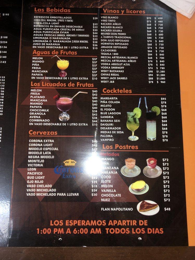 Menu at El Fogón restaurant, Playa del Carmen, Av. Constituyentes