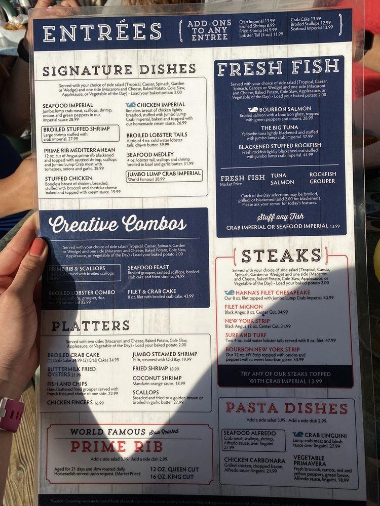 Menu at Harpoon Hanna's pub & bar, Fenwick Island