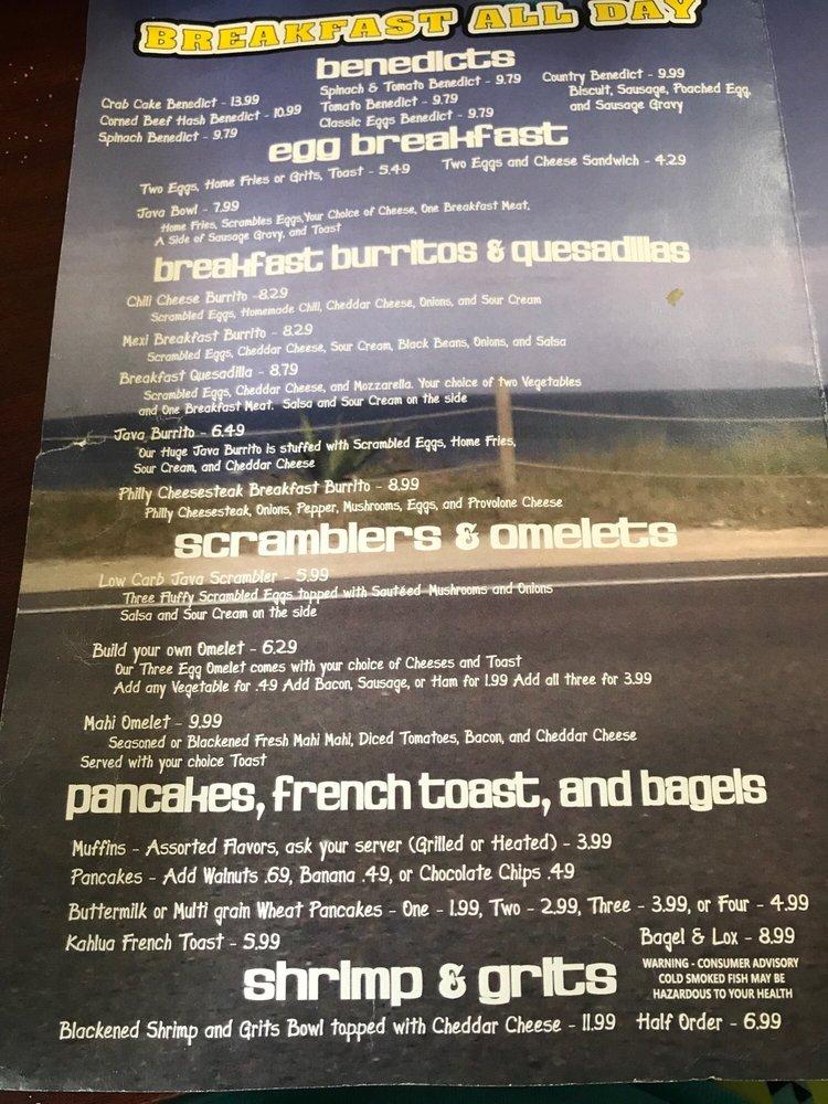 Menu at Java Joint Beachside Grill restaurant, Flagler Beach