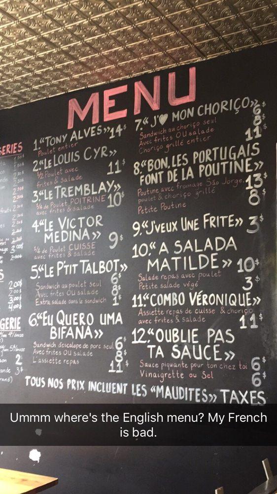 Menu at La Banquise restaurant, Montreal