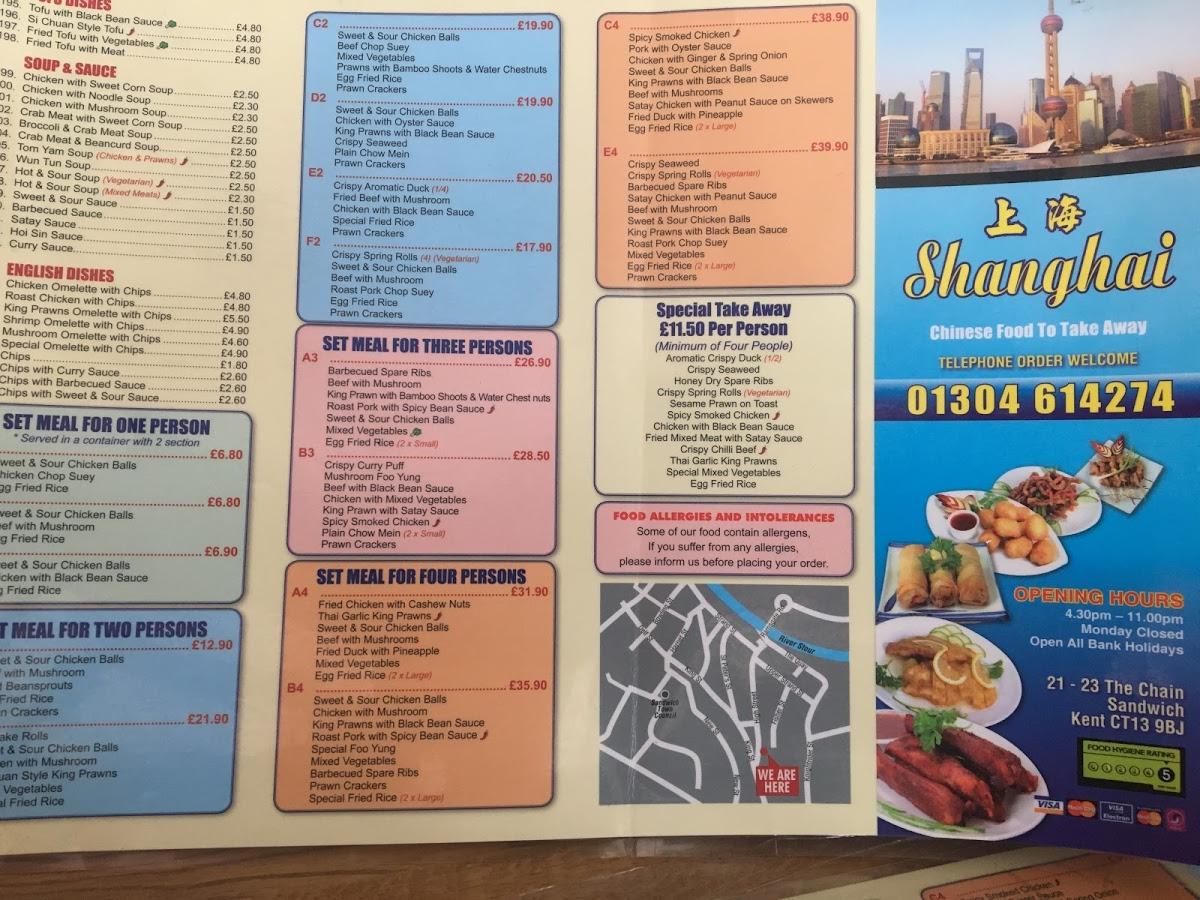 Menu at Shanghai restaurant, Sandwich