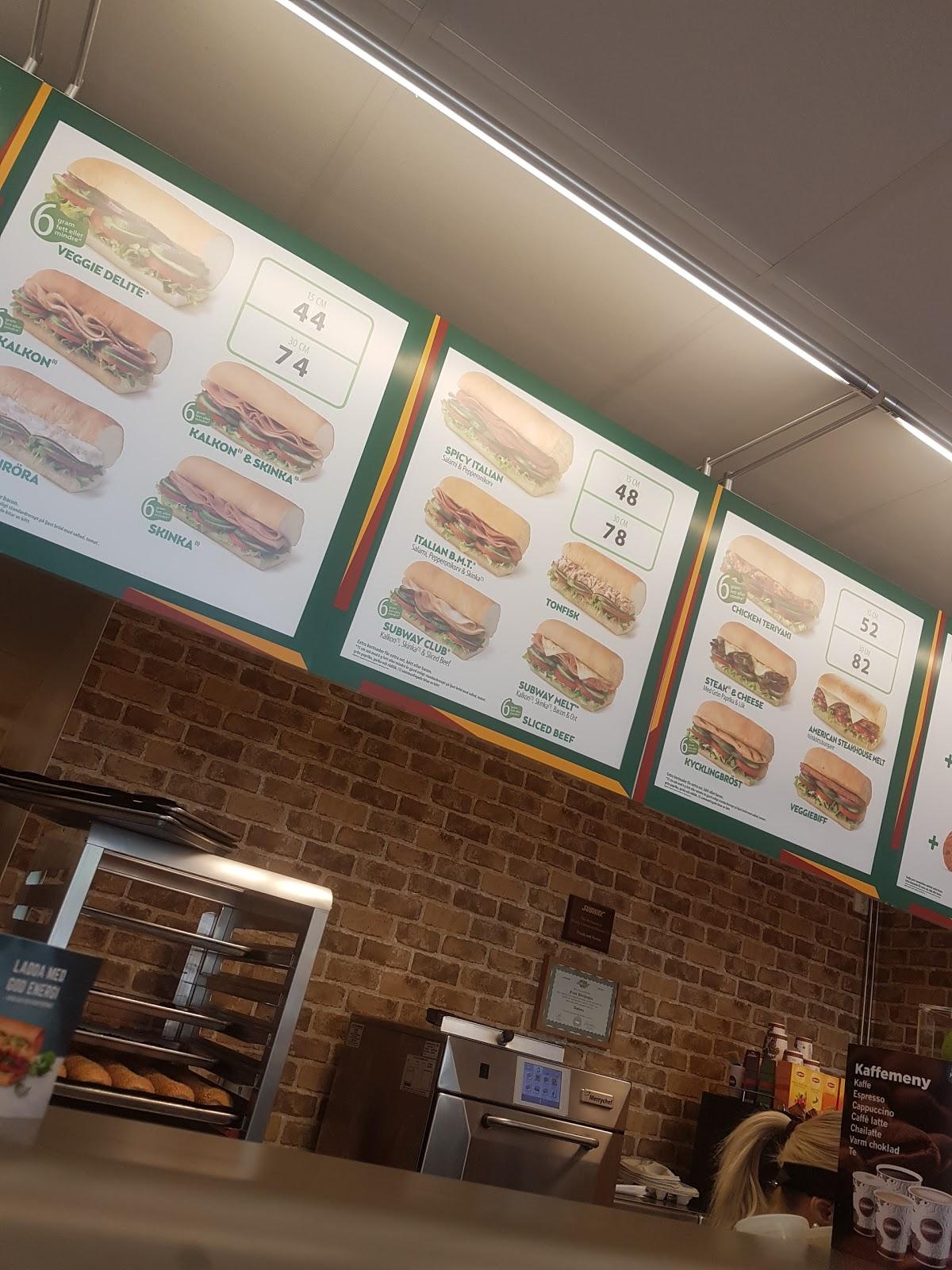 Menu at Subway restaurant, Nynäshamn
