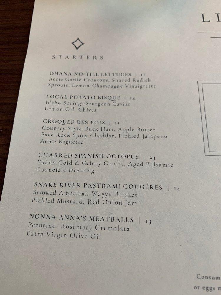 Carta del pub y bar The Lively, Boise