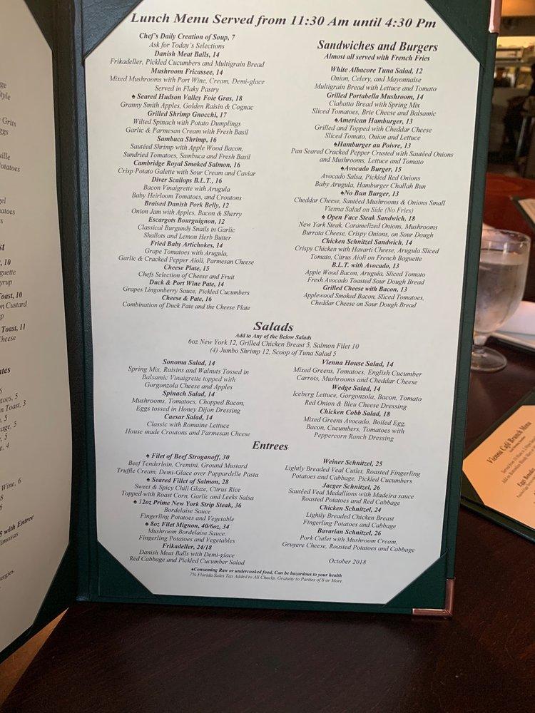 Menu at Vienna Wine Bar, Davie