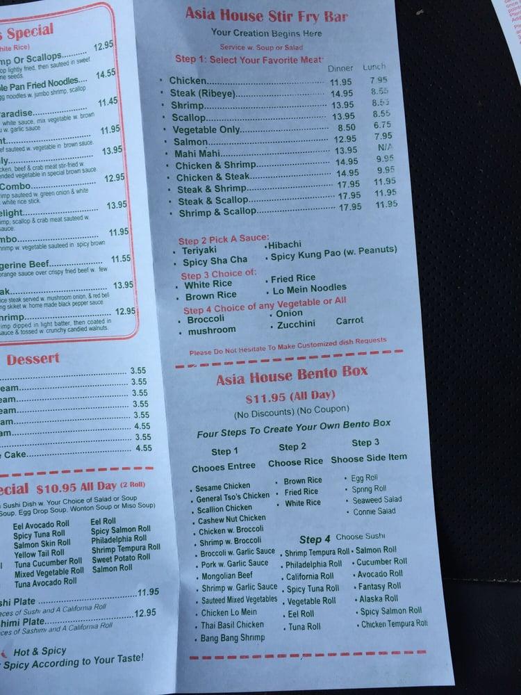 Menu at Asia House restaurant, Toccoa
