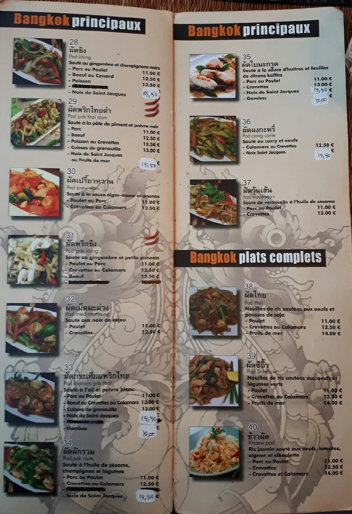 Menu au Bangkok Station restaurant, Villefranche-de-Lauragais