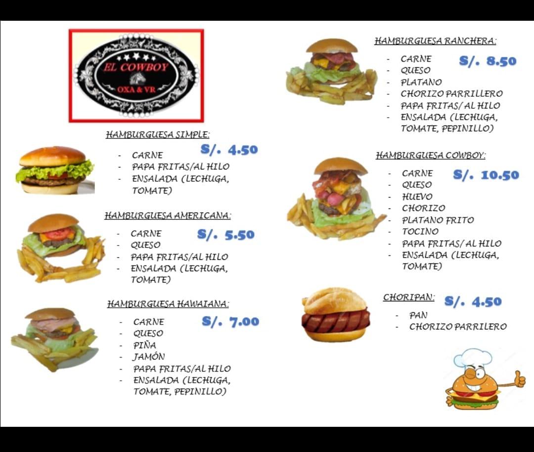 Menu at EL COWBOY restaurant, Piura