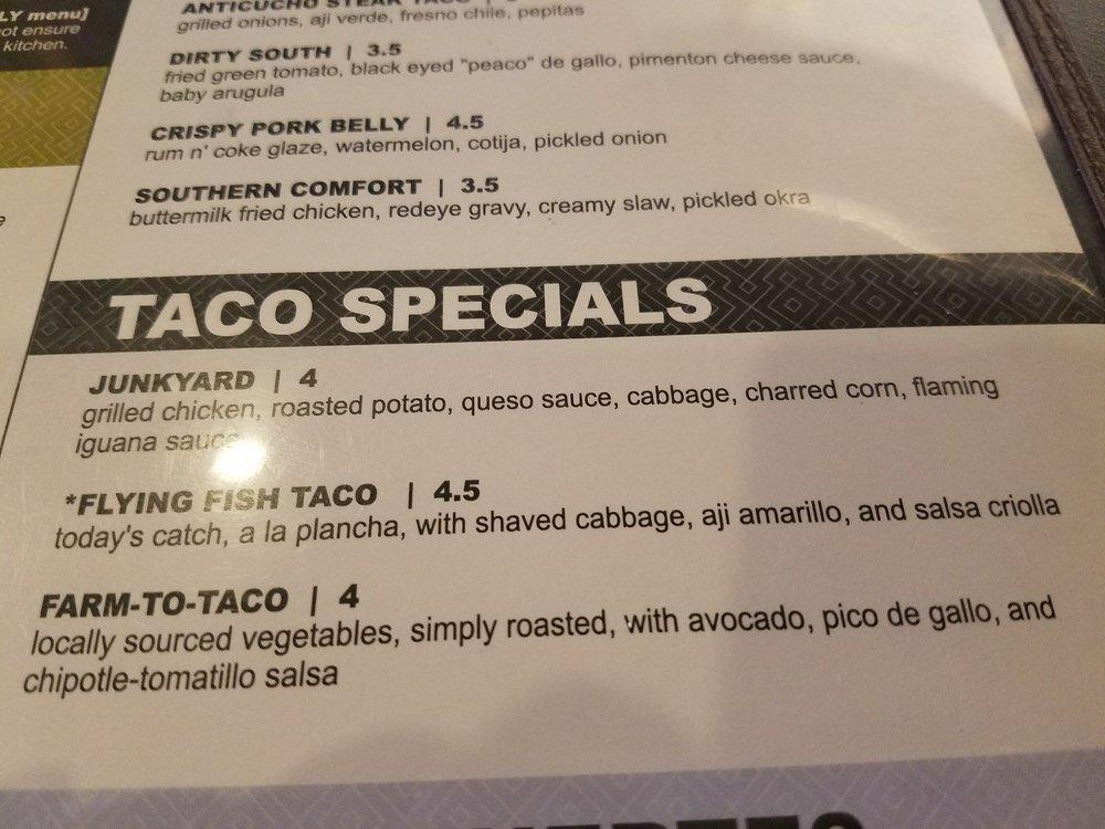 Menu at Flying Iguana Taqueria & Tequila Bar, Neptune Beach