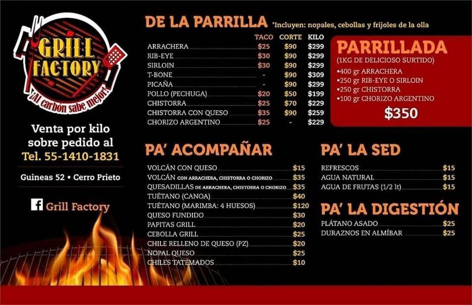 Carta del restaurante Grill Factory, Tlalnepantla