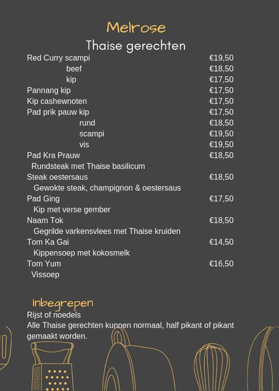 Menu at Melrose, Bilzen