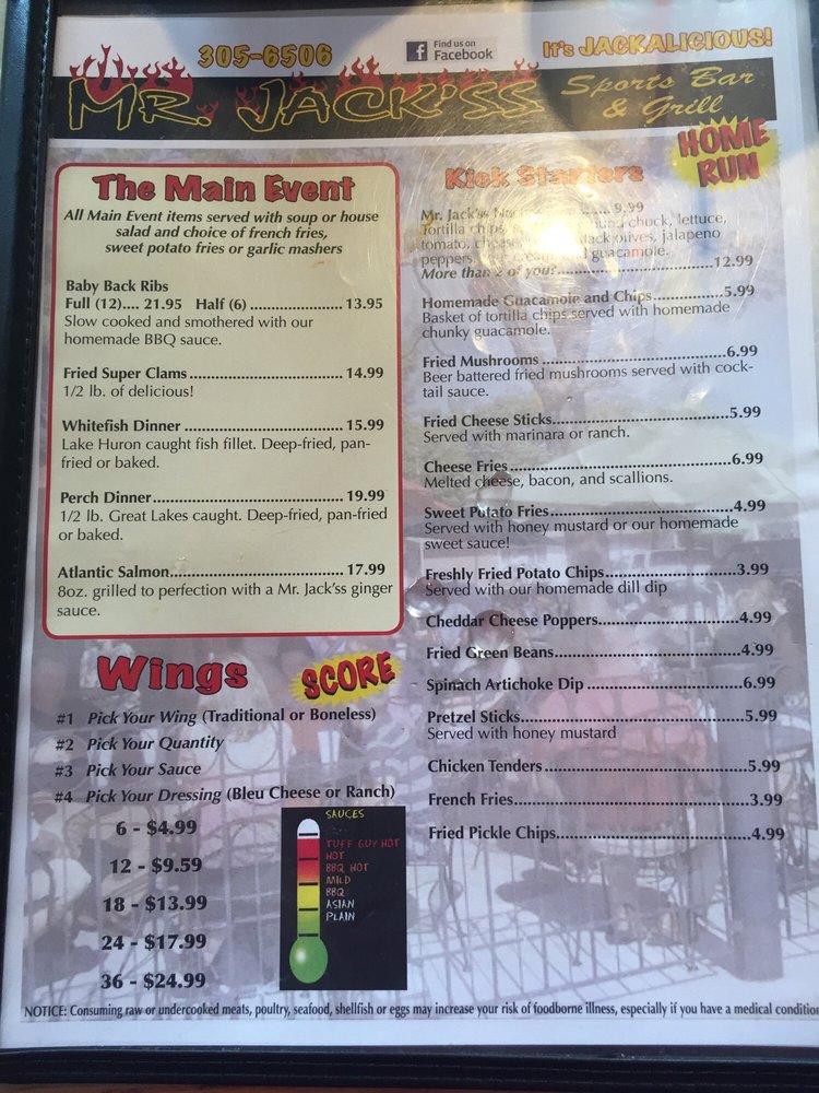 Menu at Mr Jack'ss Sports Bar & Grill, East Tawas