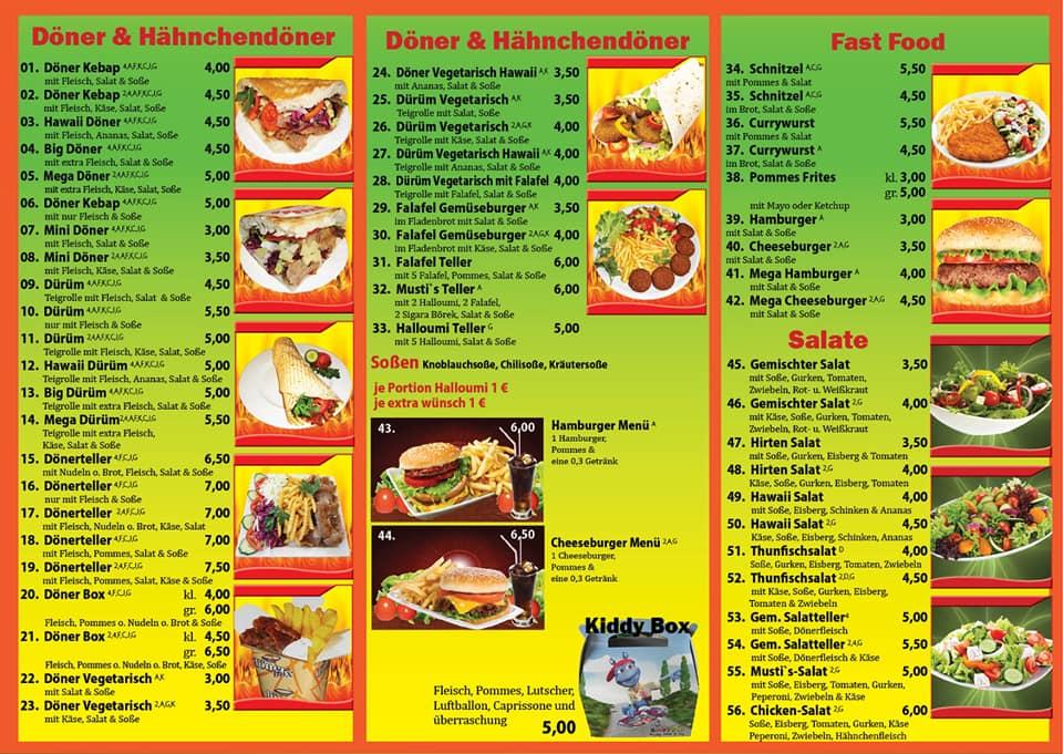 Menu at Musti’s Bistro restaurant, Meissen