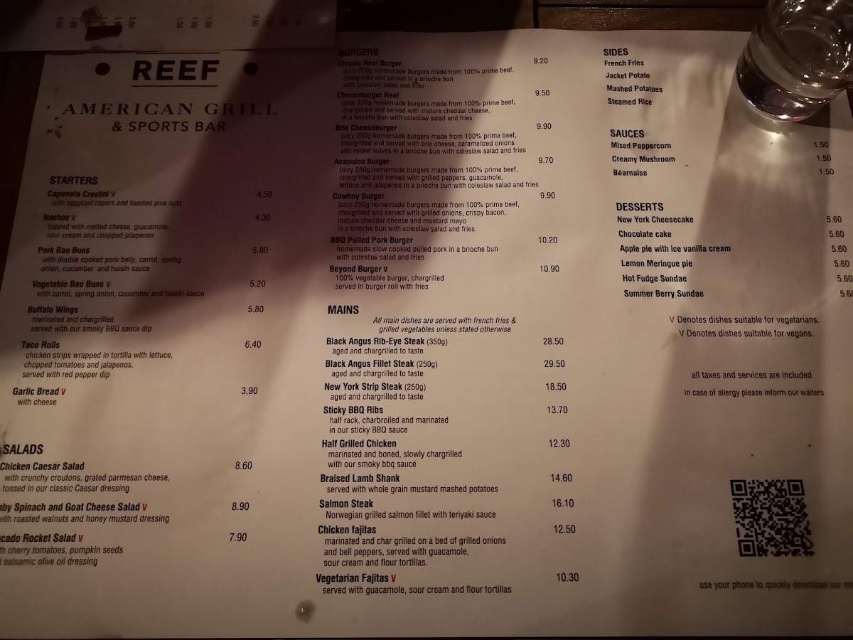 Menu at Reef, American Grill & Sports Bar, Protaras, +795