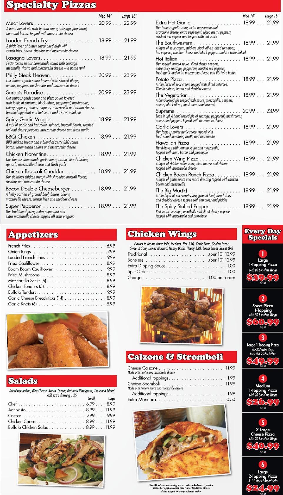 Menu at Sardo's Pizza & fish fry pizzeria, Seneca Knolls