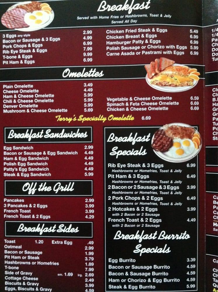 Menu at Terry's Cafe, Stanton