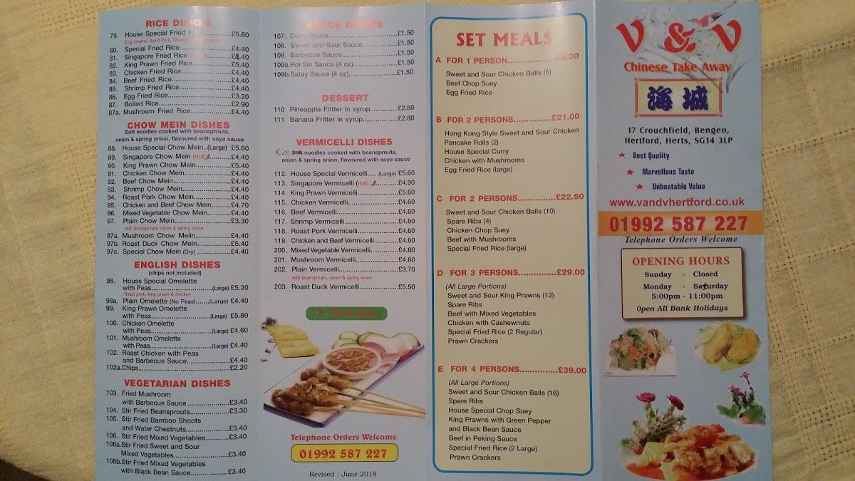 Menu at V & V Chinese Takeaway fast food, Hertford