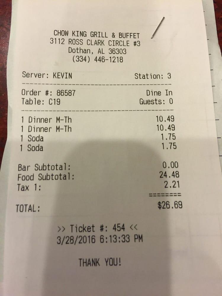 Menu at Chow King Grill & Buffet Restaurant, Dothan