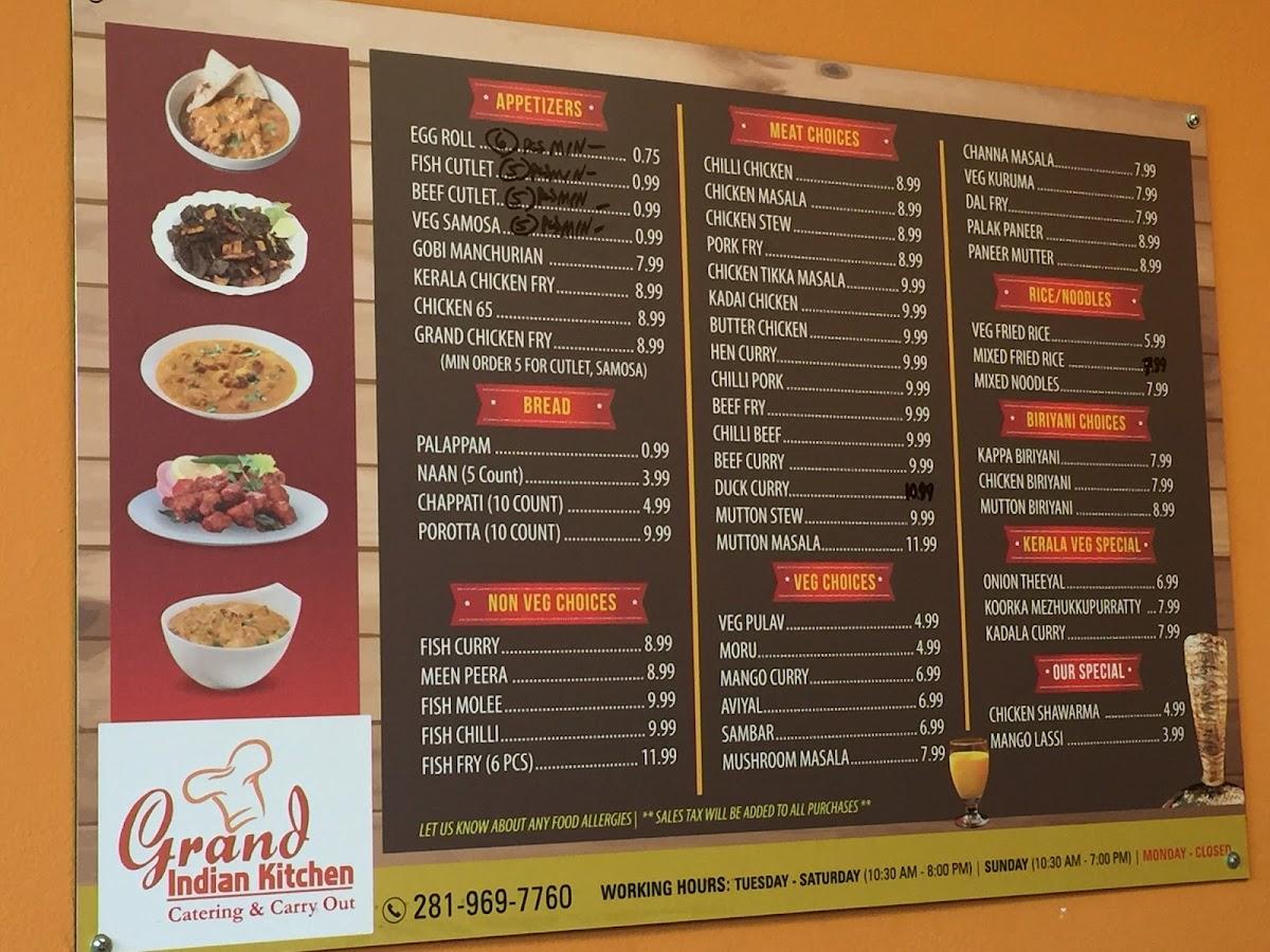 Menu at Grand Indian Kitchen restaurant, Missouri City, Hwy 6
