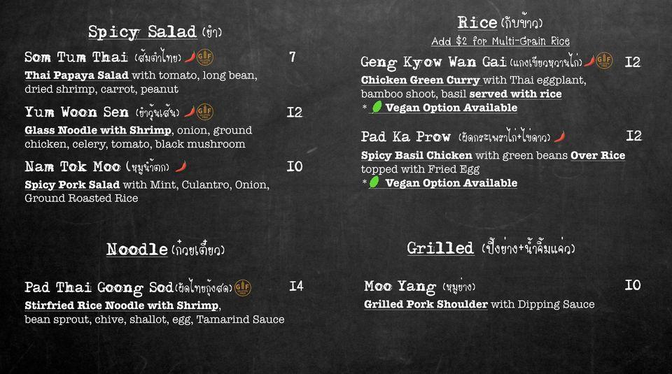 Menu at Ka-Tip Thai Street Food restaurant, Dallas