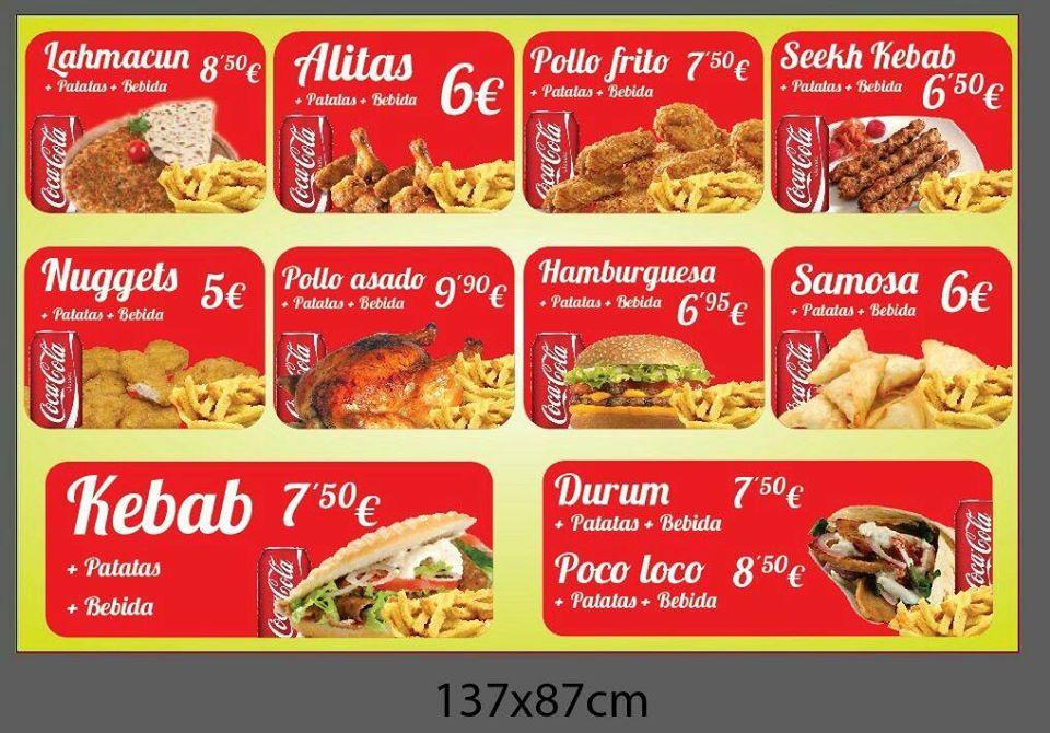 Menu at Otk Kebab restaurant, San Sebastián