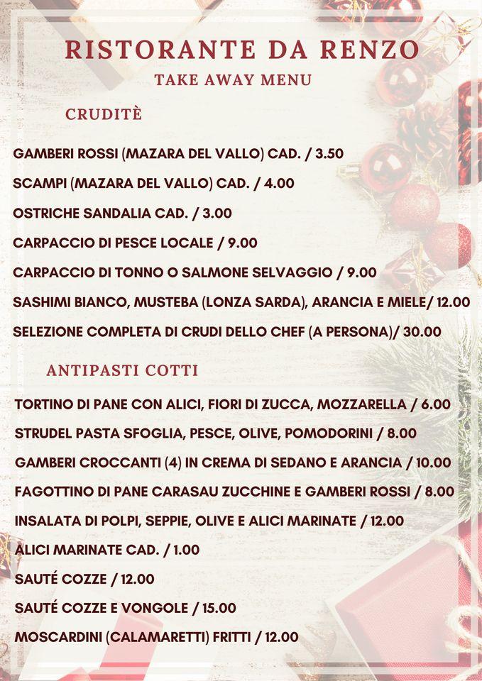 Menu da Ristorante Da Renzo, Pomezia, Lungomare delle Sirene
