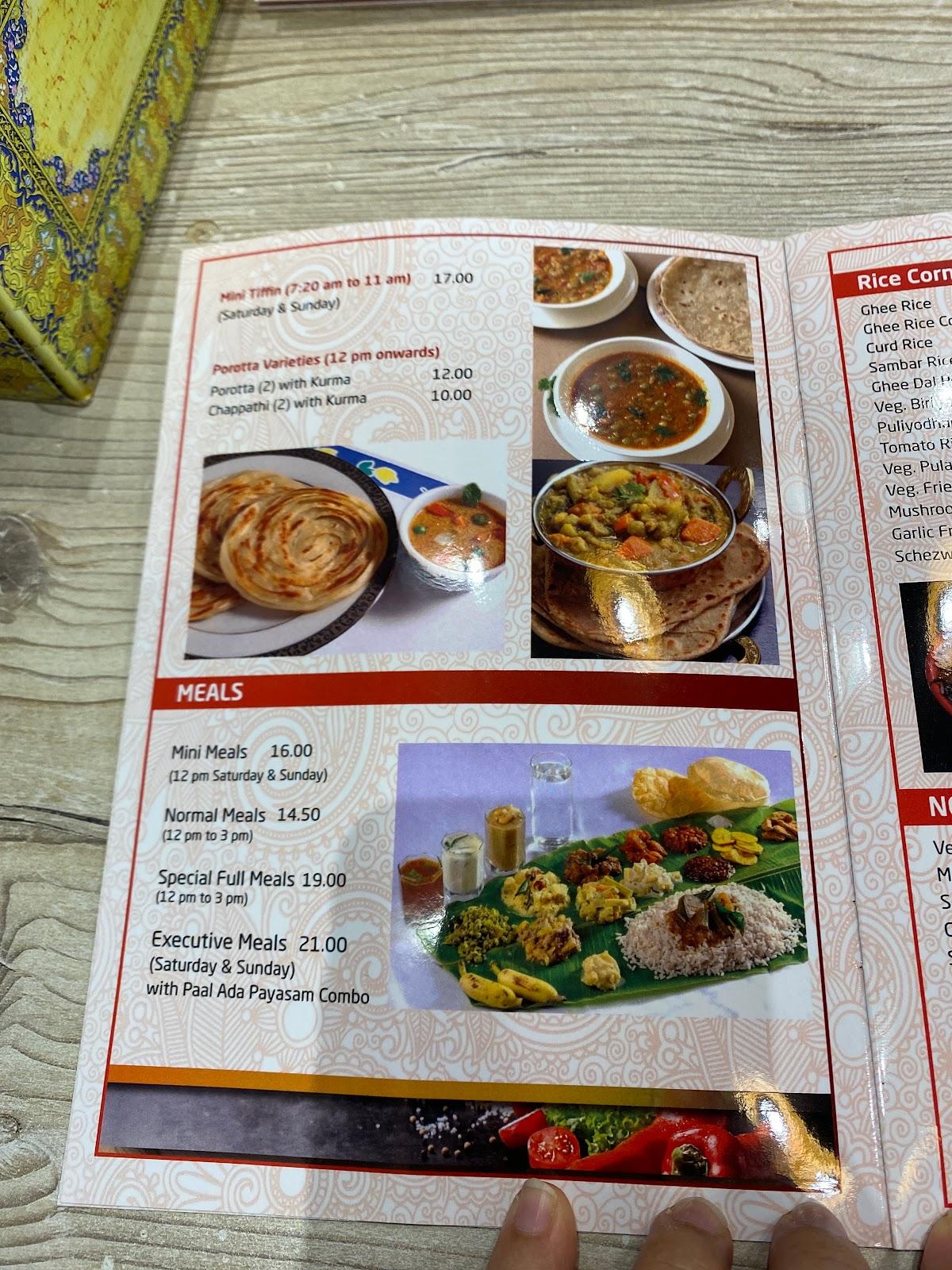 Carta del restaurante ARYAAS Namma Veedu, Abu Dabi