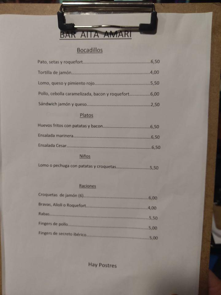Menu at Aita Amari pub & bar, Lasarte-Oria