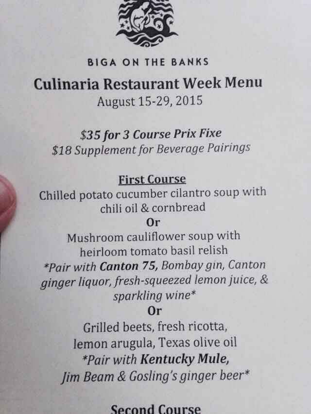 Menu at Biga - San Antonio Riverwalk Restaurant, San Antonio