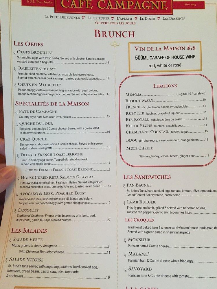 Menu at Cafe Campagne, Seattle