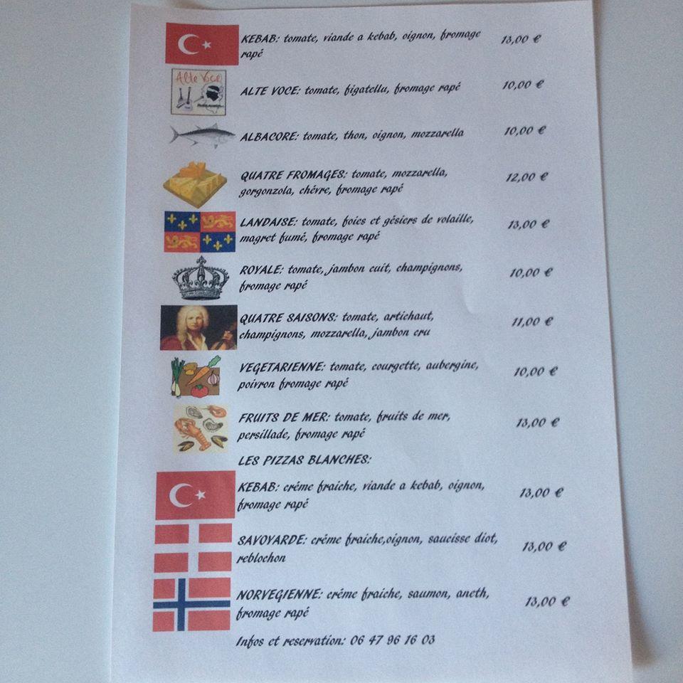 Menu at Casa Antica restaurant, L'Argentière-la-Bessée