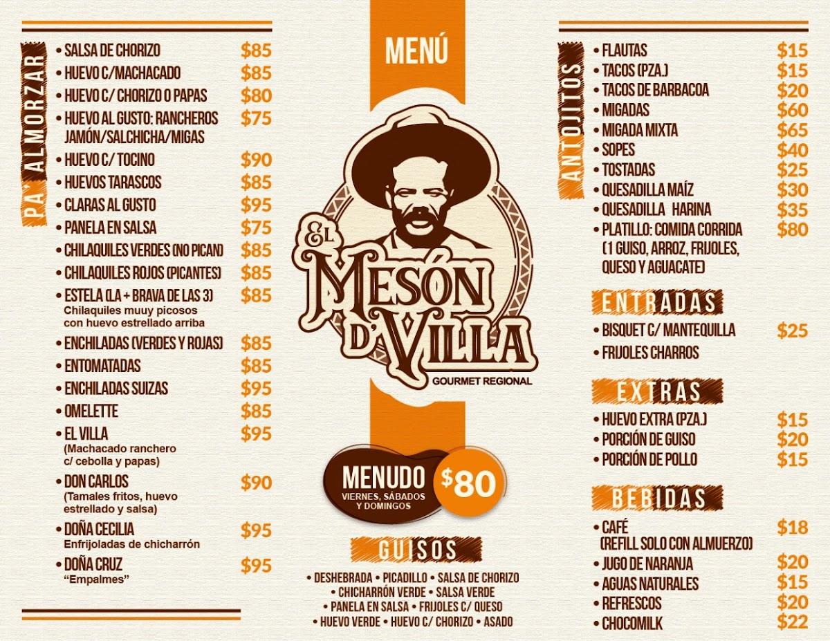 Carta del restaurante El mesón del villa, Ciudad Victoria