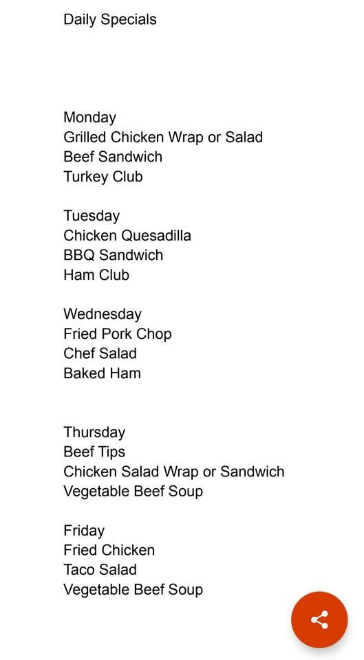 Menu at Gingerbread Bakery & O'Neals Snack Bar, Belhaven