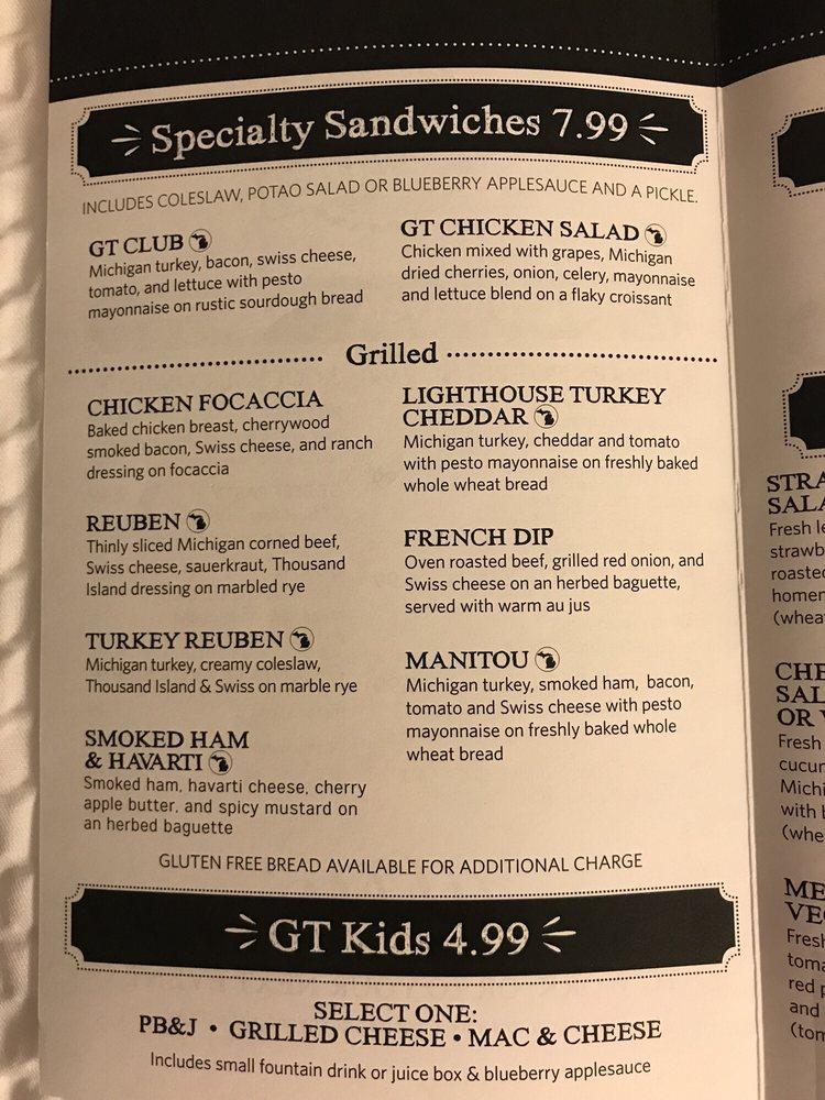 Menu at Grand Traverse Pie Company cafe, Norton Shores