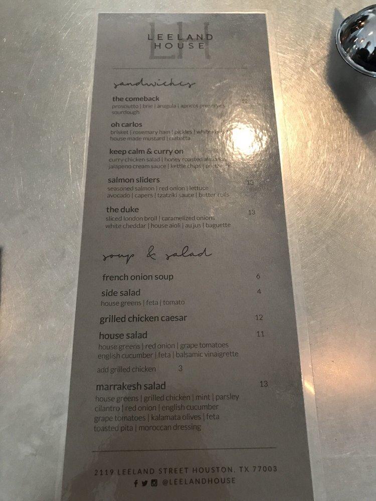 Menu at Leeland House pub & bar, Houston
