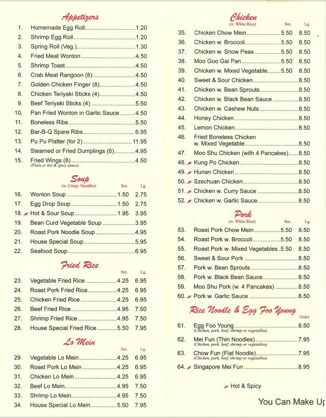 Carta del restaurante Sunny Wok, Bradenton, State Road 70 E