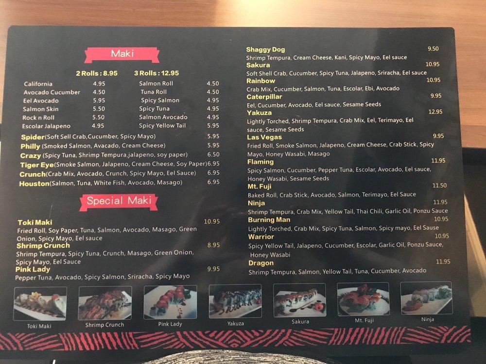 Menu at Toki restaurant, Houston