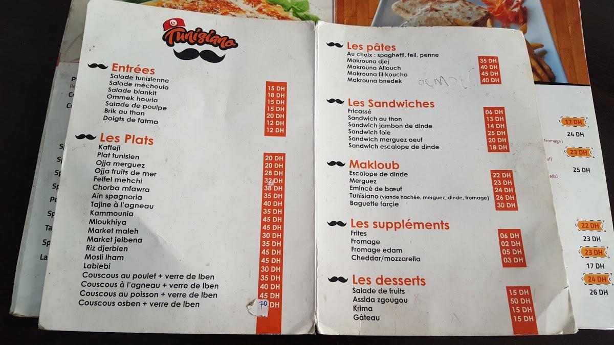 Menu at Tunisiano restaurant, Casablanca, 17 Bd Sidi Mohamed Ben Abdellah