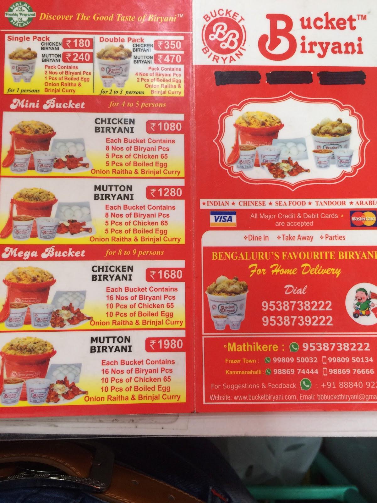 Menu at Bucket Biryani, Bengaluru, 61, MM Road