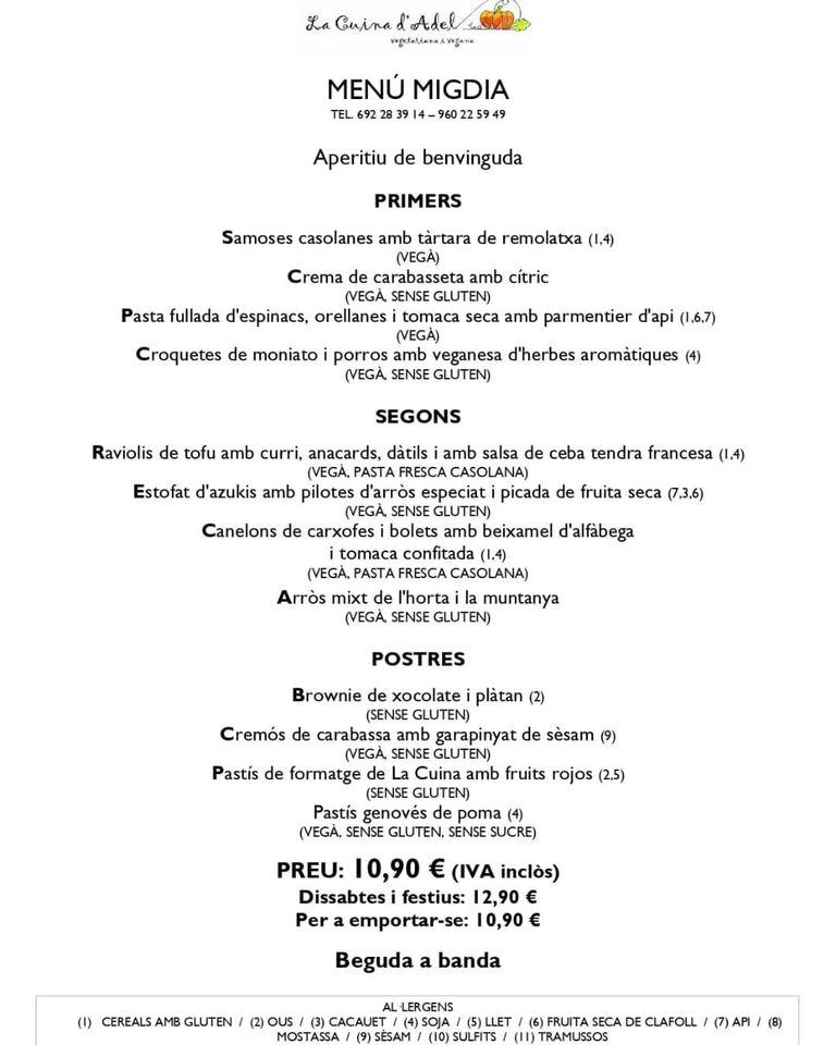 Carta del restaurante La Cuina d'Adel, Valencia