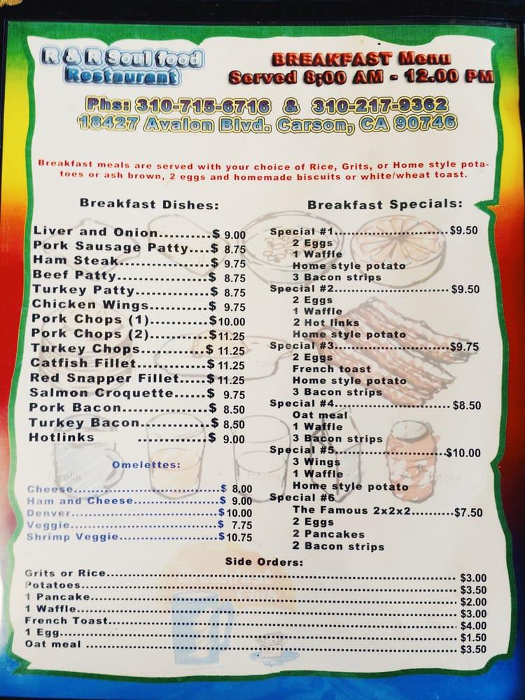 Menu at R & R Soulfood restaurant, Carson