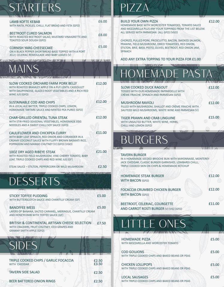 Menu at The Tavern, Broom pub & bar, Alcester