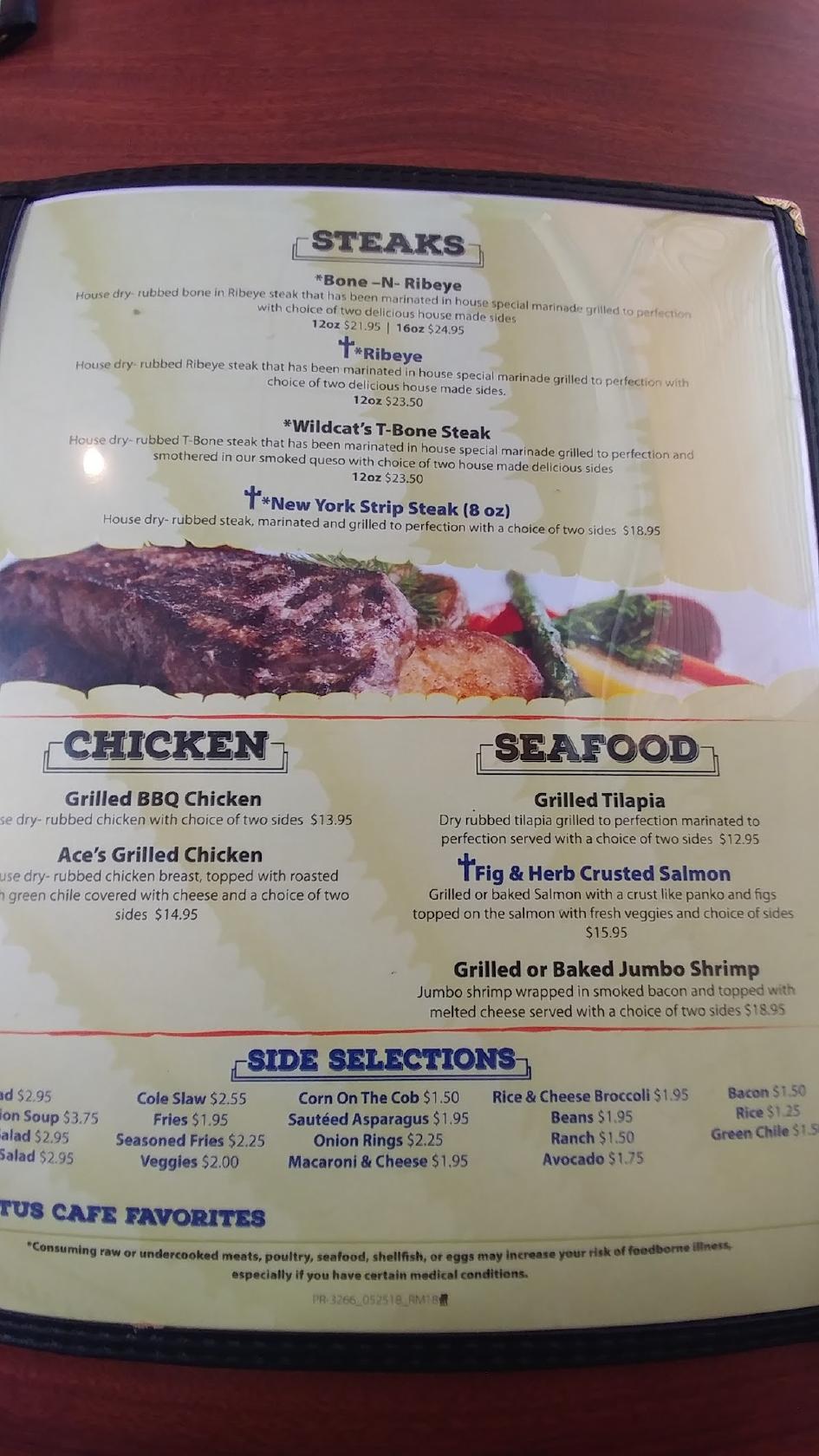 Menu at Cactus Cafe, Deming