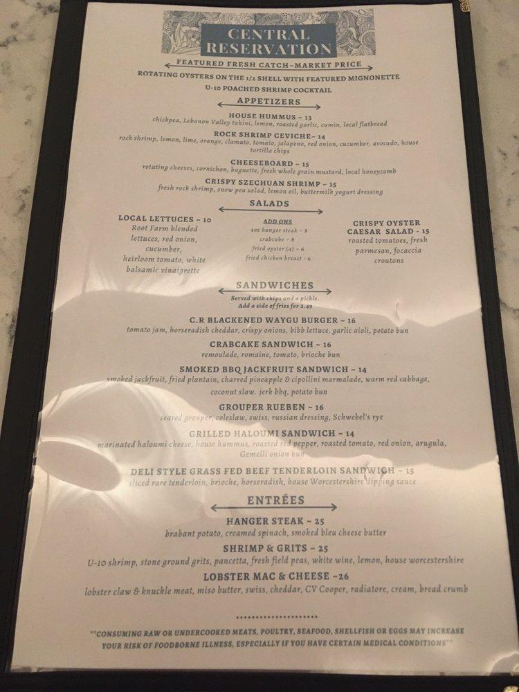 Menu at Central Reservation pub & bar, State College