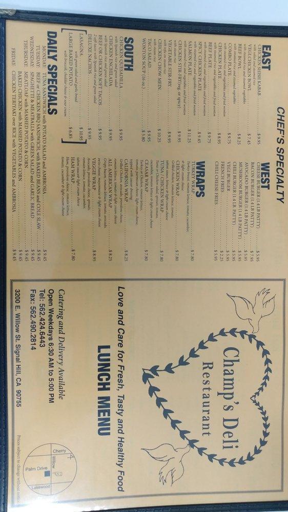 Menu at Champ's Deli Restaurant, Signal Hill