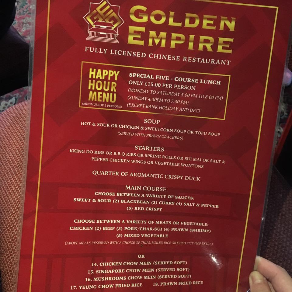 Menu at Golden Empire restaurant, Liverpool, 42 Prescot Rd