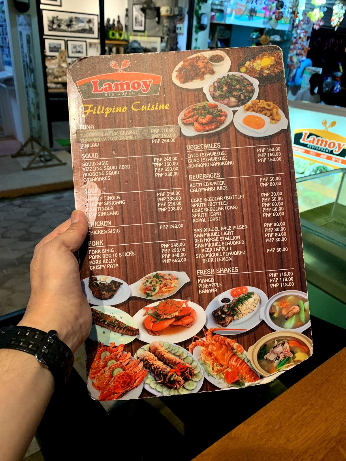 Menu at Lamoy Restaurant, Panglao