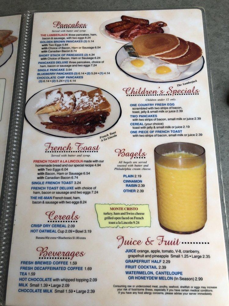 Menu at Lincoln Diner restaurant, Gettysburg
